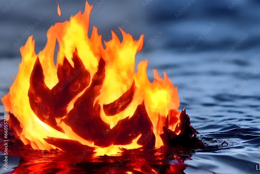 hyper-realistic macro shoot of blue fire burning on the wet stone Stock ...