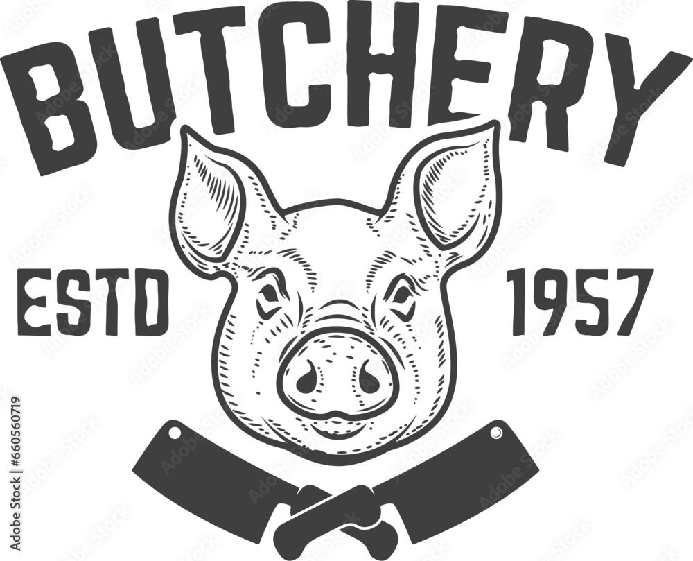 Poster Farm fresh pork meat. Label template with pig meat – Wall Art ...