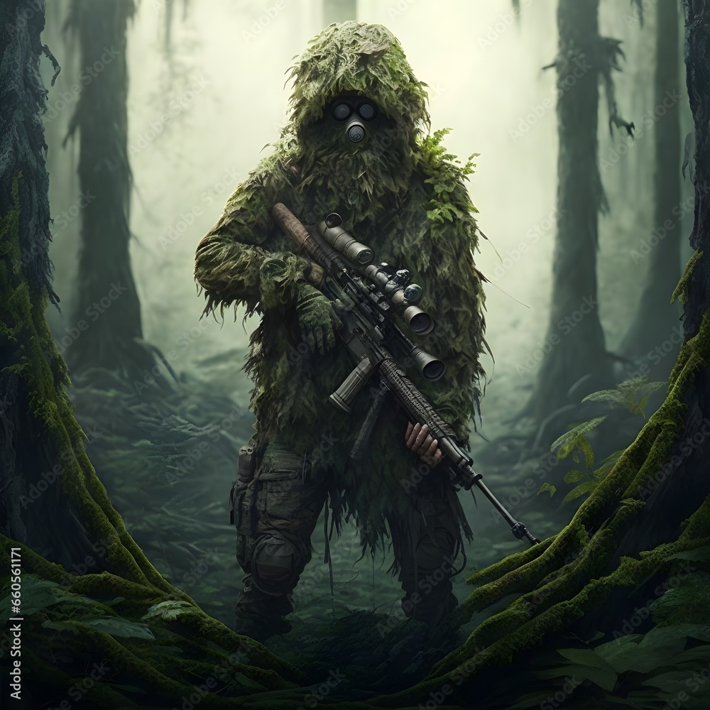 sniper standing up full body image The sniper is wearing a ghillie suit ...
