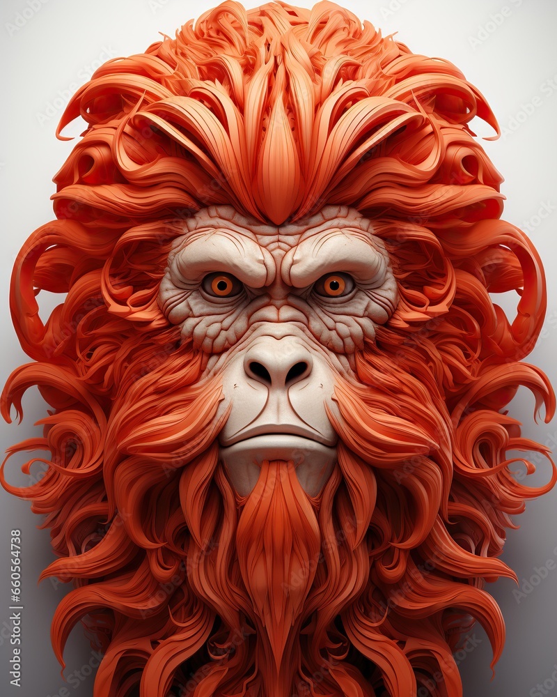 an orange monkey with a beard and a beard cut out of it's face ...