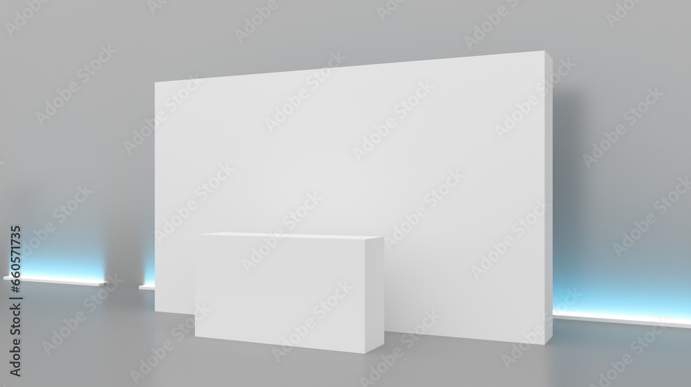 Welcome desk, 3d rendering. Perspective view of a registration stand ...
