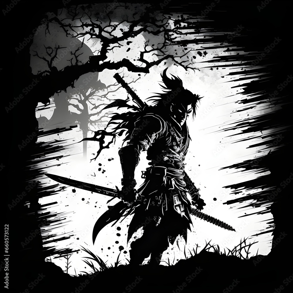 shadow samurai fight demons black and white manga like fighting massive ...