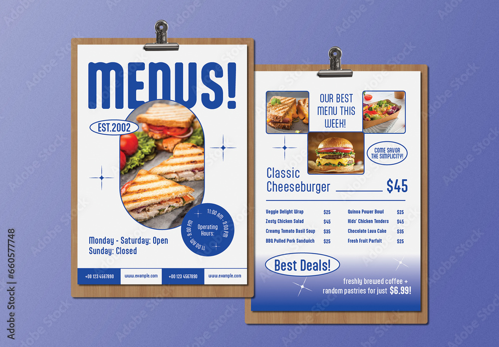 Navy Bold Pop Art Modern Edgy Food Menus Stock Template | Adobe Stock