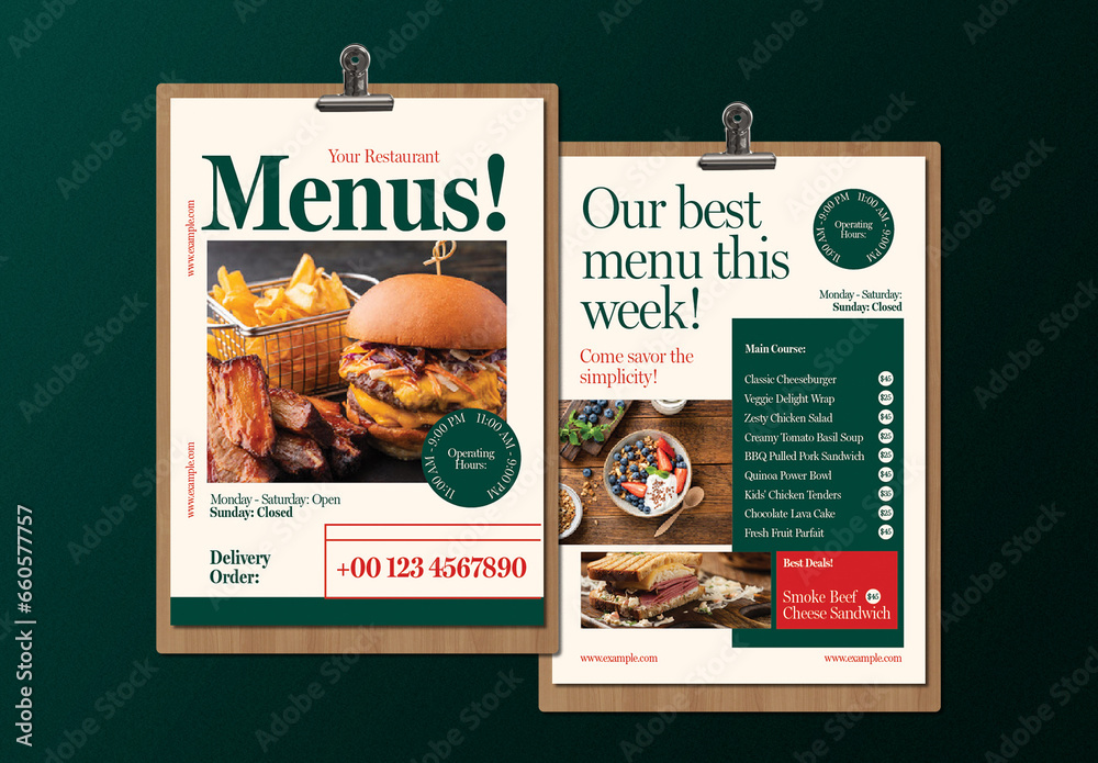 Green Retro Edgy Geometric Modern Food Menus Stock Template | Adobe Stock