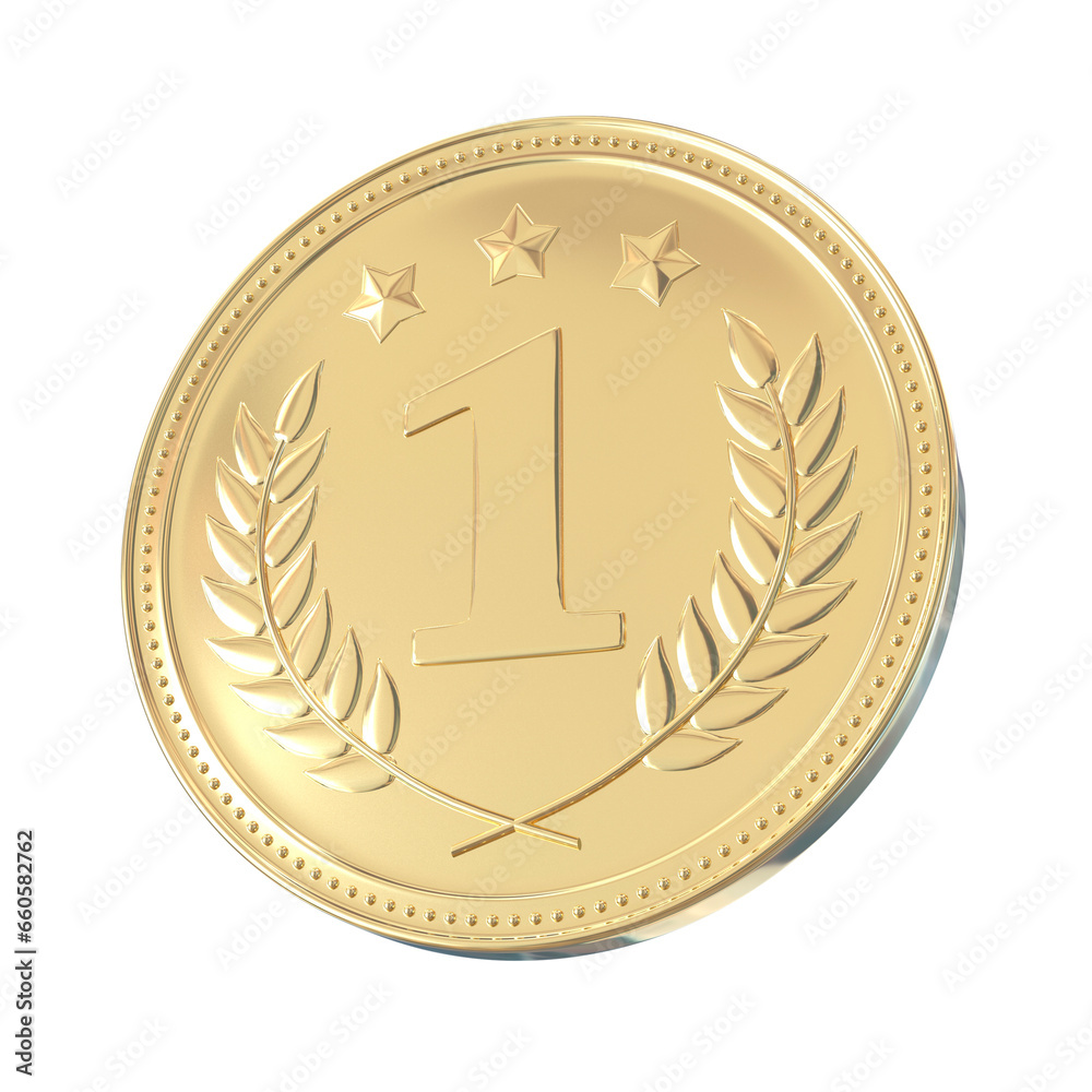 Gold medal with number 1, laurels and stars. Victory, best product ...