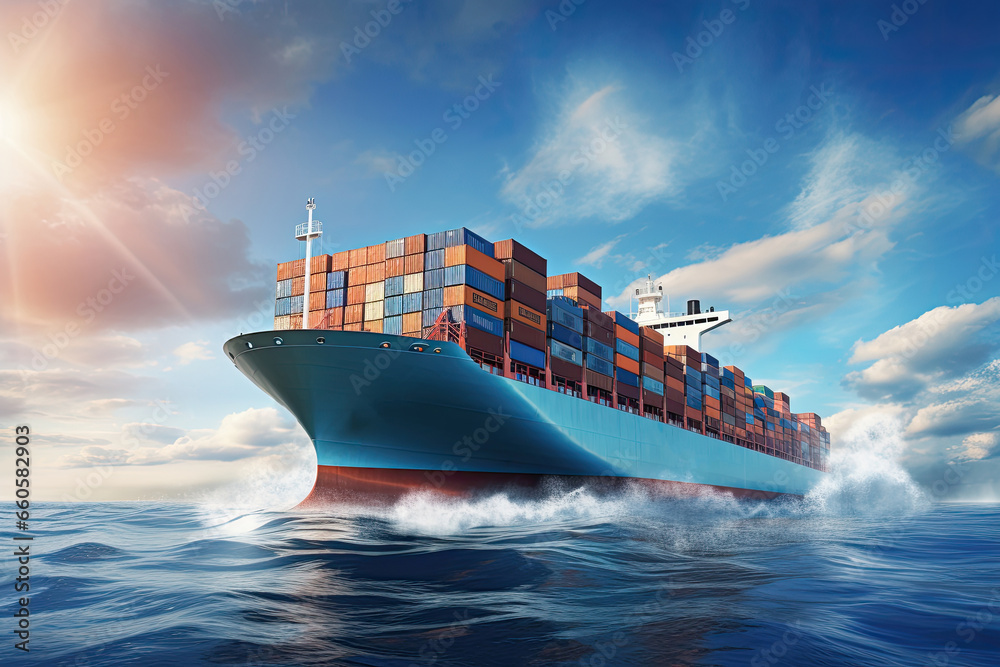 Aerial view of cargo ship that full load container for logistics import ...