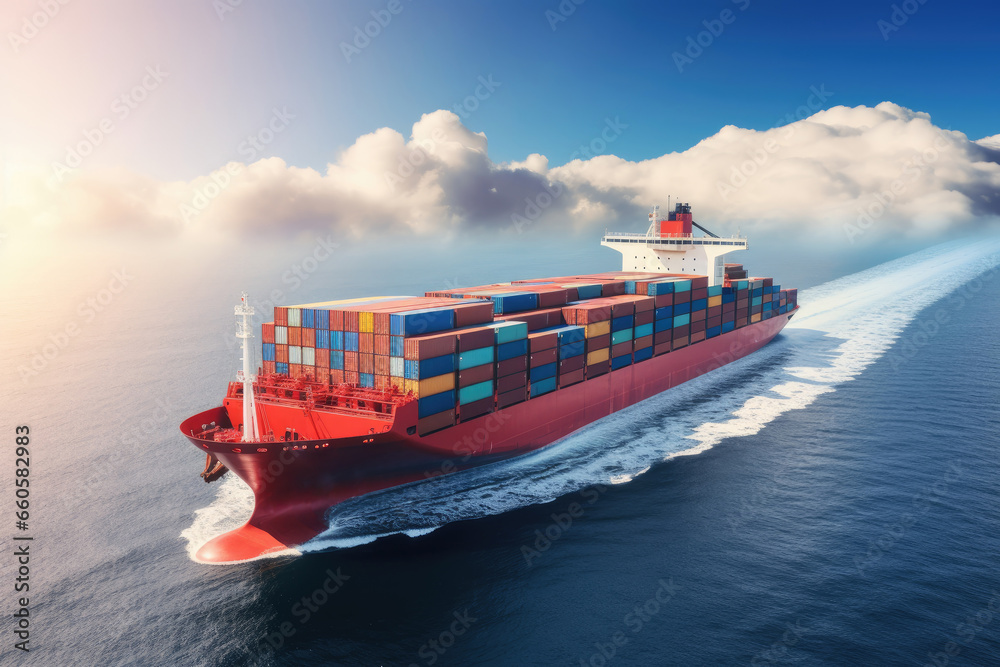 Aerial view of cargo ship that full load container for logistics import ...