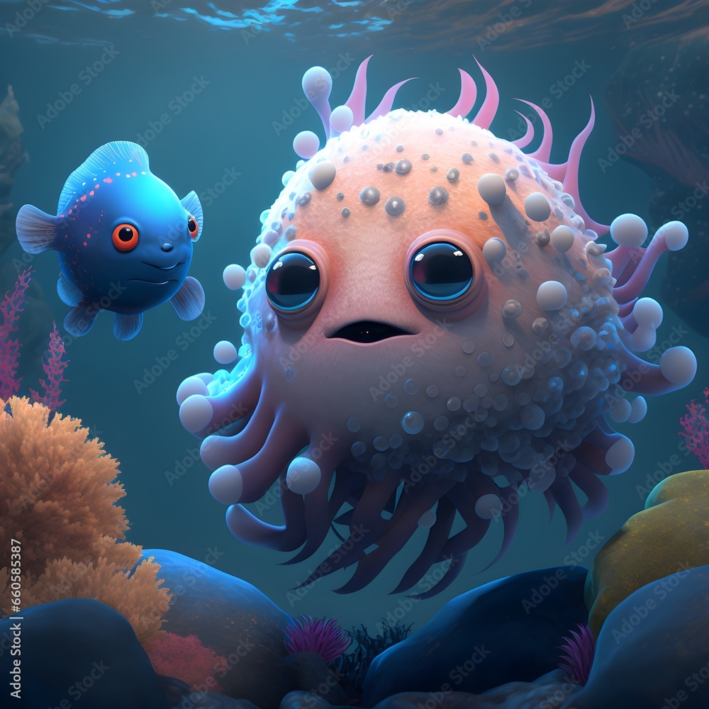 fantasy concept created beings 3D real cute animals exaggerated sea ...