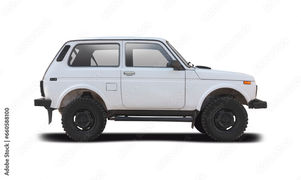 Lada Niva SUV car, side view isolated on white background Stock Photo ...