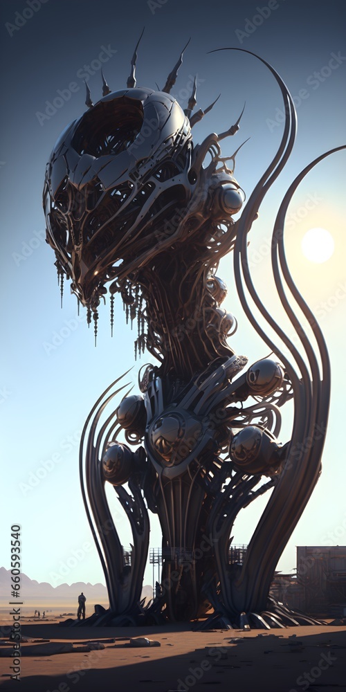 Gigantic tendril alien robot cyborg architecture that spans from one ...