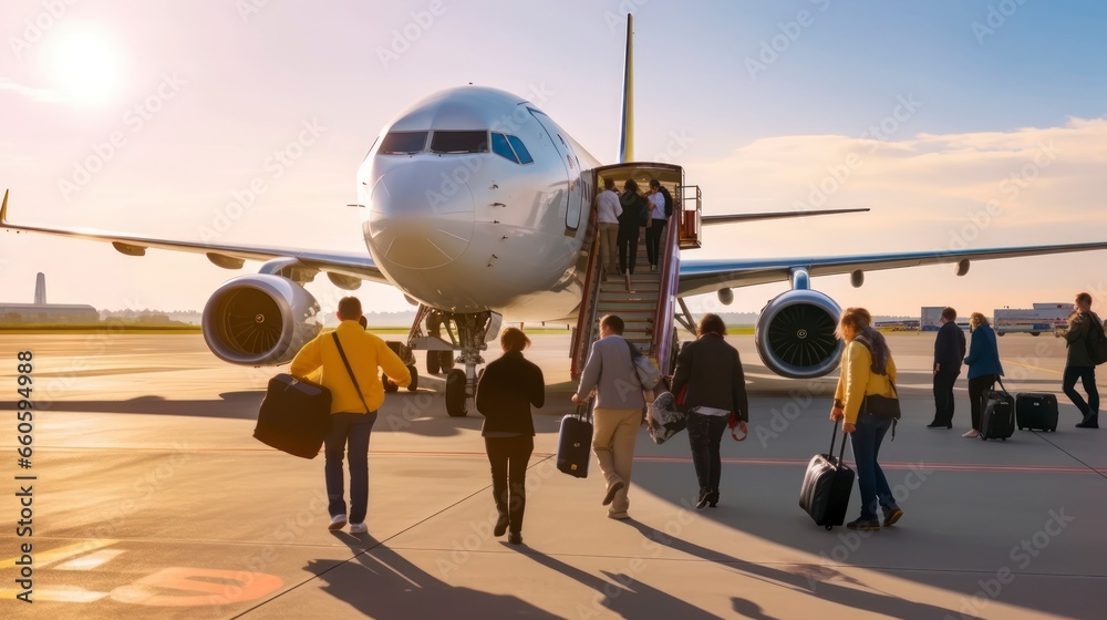 Passengers Boarding Plane Represent the Convenience of Air Travel in an ...