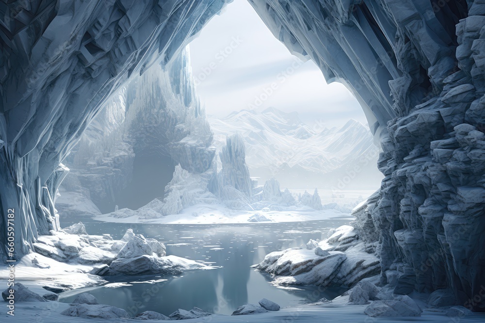 Fictional Glacial Ice Grotto, Resembling Scenes From Fantasy Movie ...