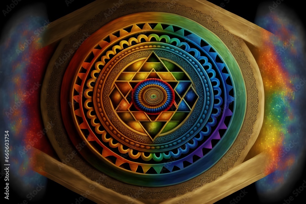 sri yantra sacred geometry high detail colorful rainbow colors ...
