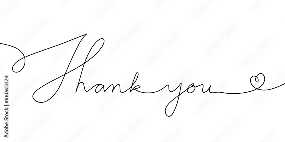 Thank you. Hand written word continuous thin black line script and a ...