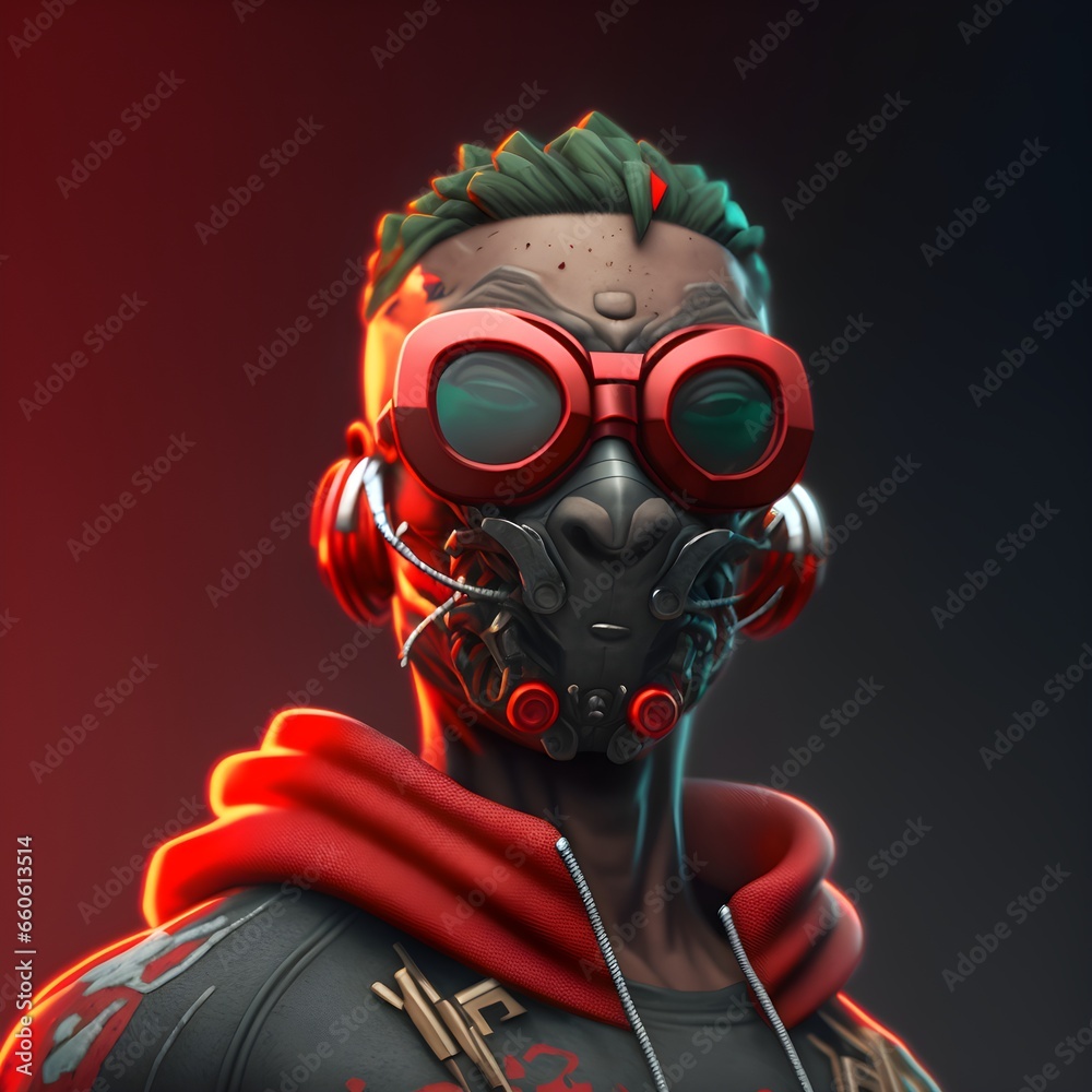 guy with red goggles and shinobi mask In the style of marvel studios 3D ...