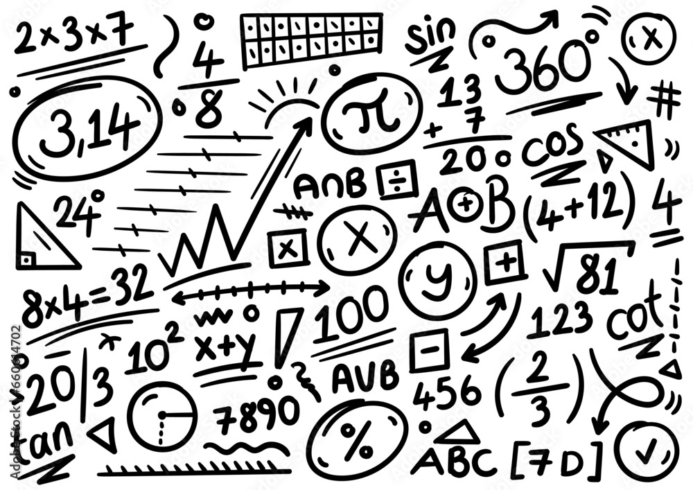 hand drawn math symbols. doodle math symbols. math symbols for business ...