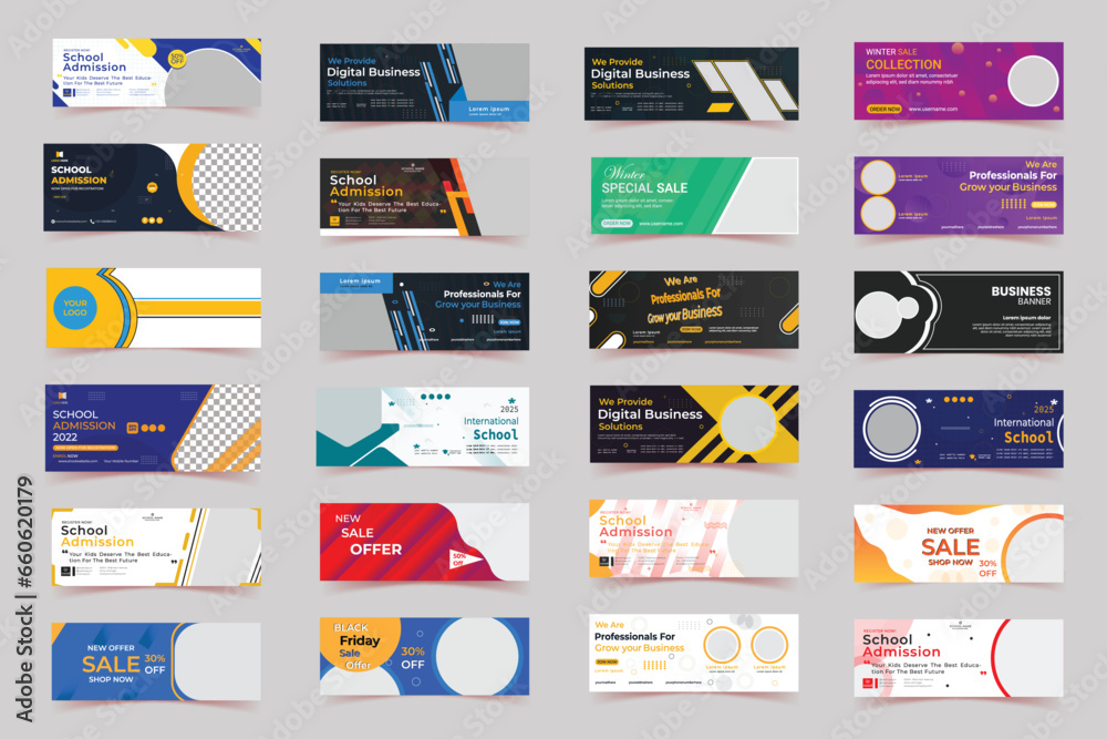 Business vector mega set, Business webinar horizontal banner template design, medical, biology ...