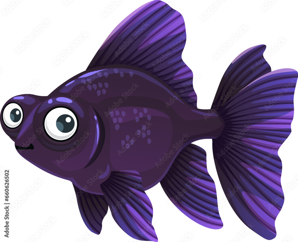 Cartoon black veiltail telescope aquarium fish funny character ...