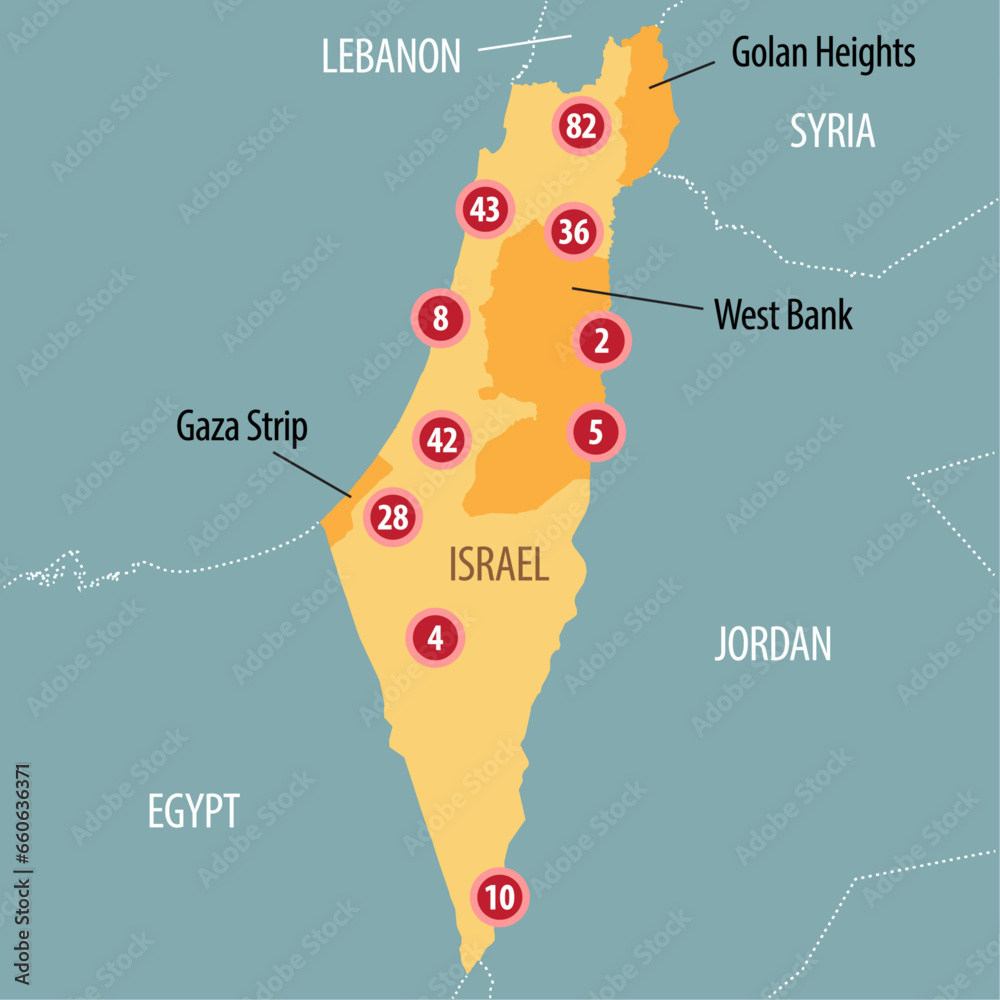 Vector map of Kibbutz number and location in Israel and West Bank Stock ...