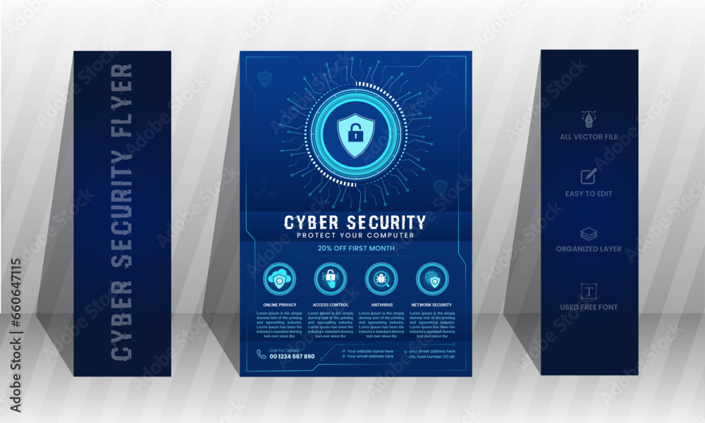 Cyber security mordent flyer template. Cybersecurity threats ...