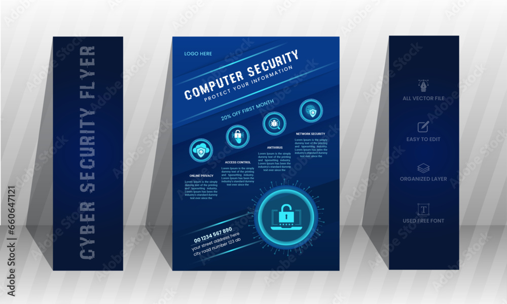Cyber security mordent flyer template. Cybersecurity threats ...