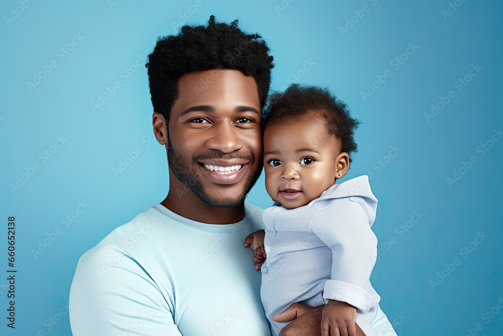 African-american father and son portrait on gradient studio background ...