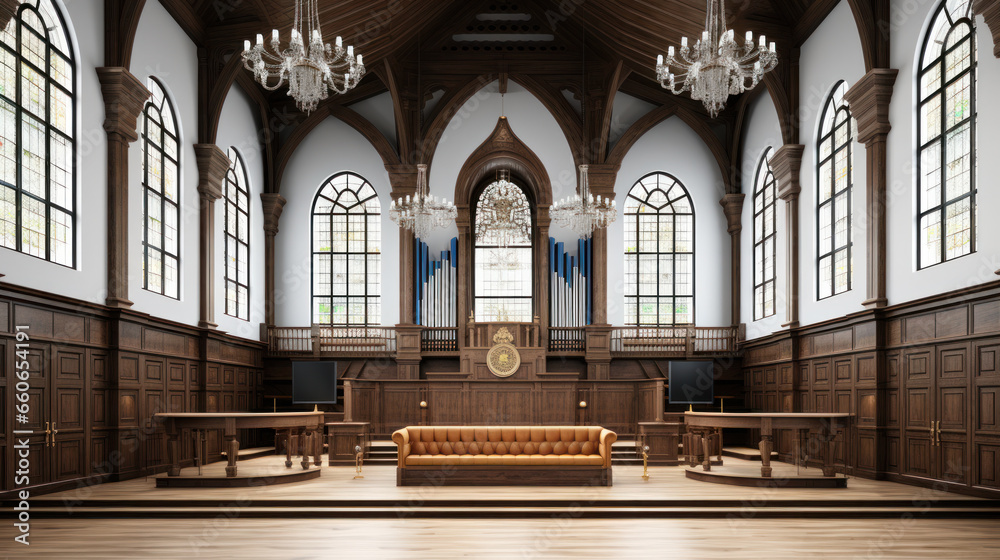 Empty American Style Courtroom. Supreme Court of Law and Justice Trial ...