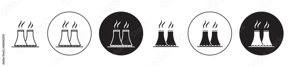 Cooling tower icon set. thermal nuclear power plant tower vector symbol ...