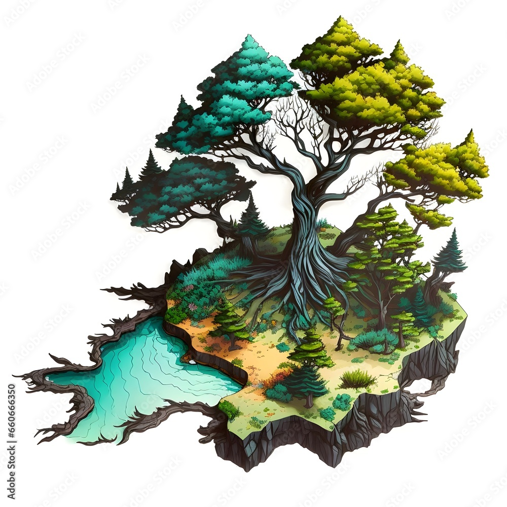 isometric angle of tree hand drawn for a fantasy world map fantasy map ...