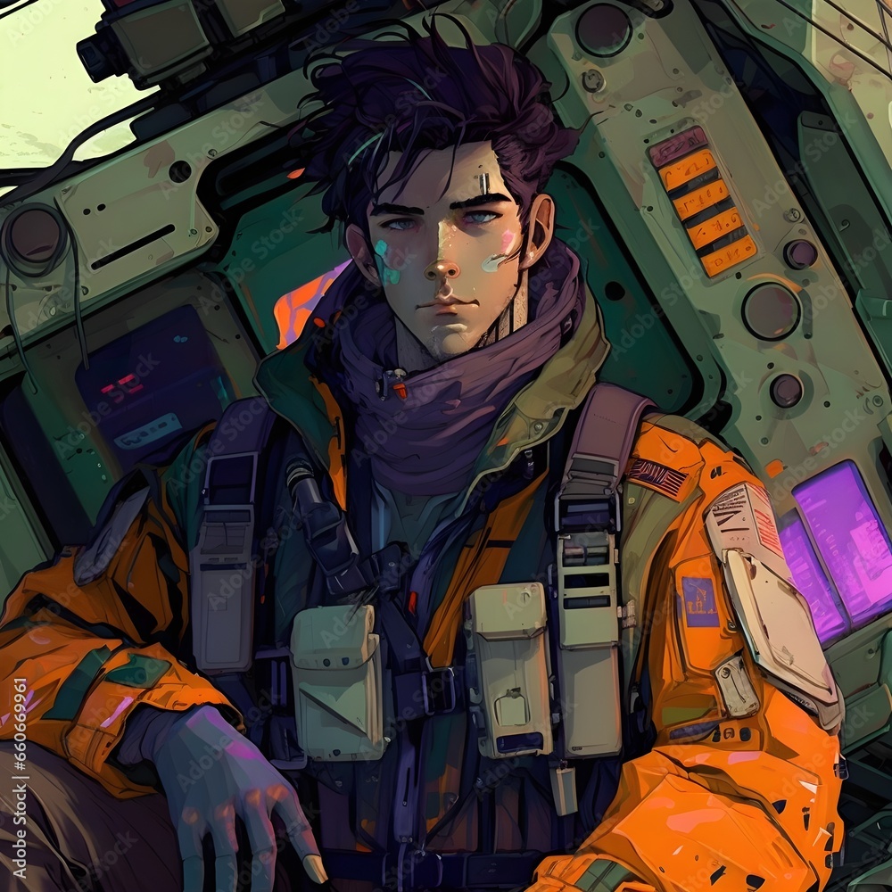 cyberpunk dropship pilot male Grizzled veteran mid90s anime aesthetic ...