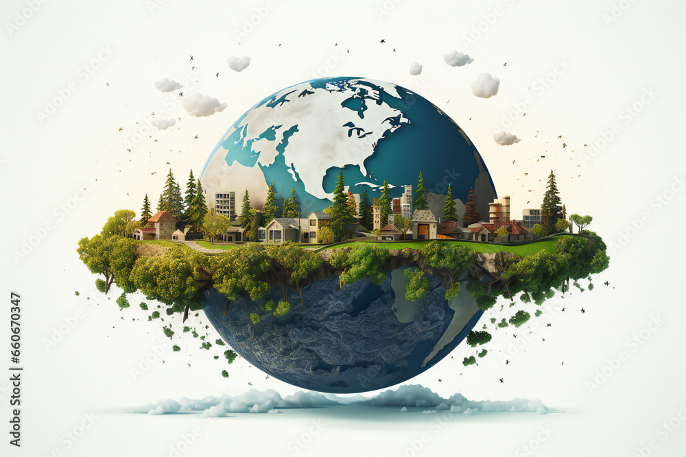 World environment day. Green city on earth, globe. Earth day. Healthy ...