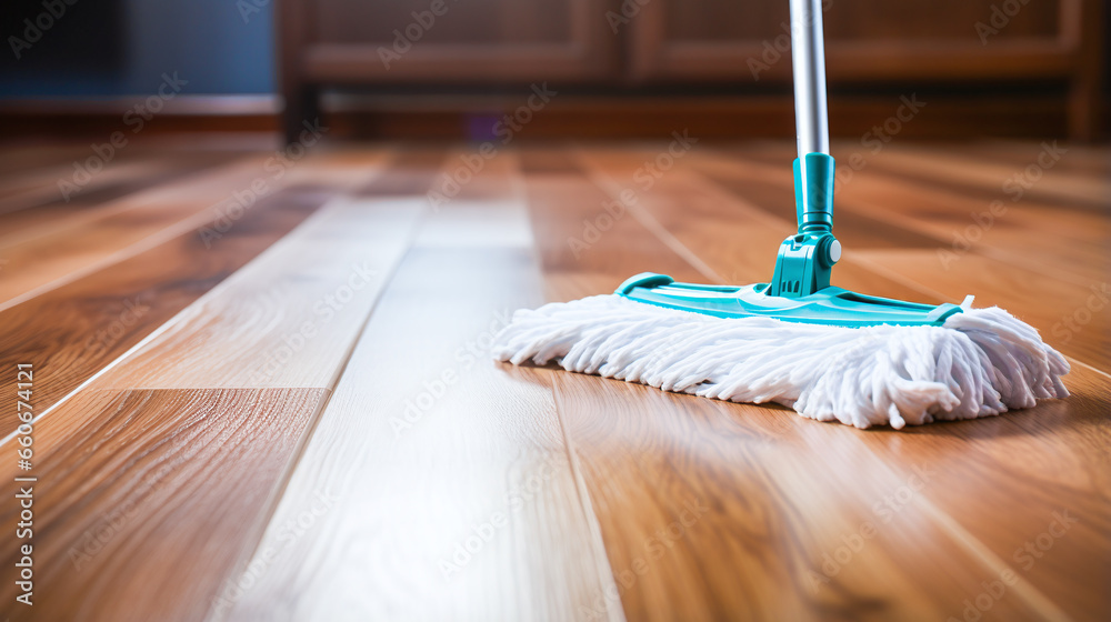 Clean and care for floors properly - use a mop to wipe the floor Stock ...