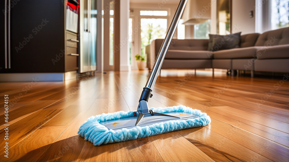 Clean and care for floors properly - use a mop to wipe the floor Stock ...