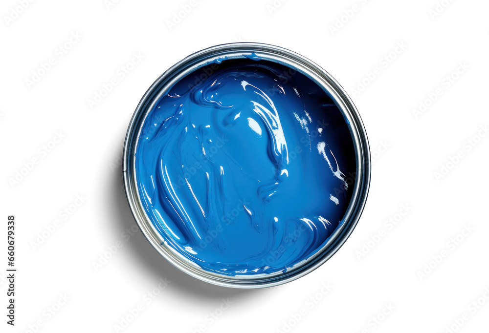 large open can of blue paint with drips, png file of isolated cutout ...
