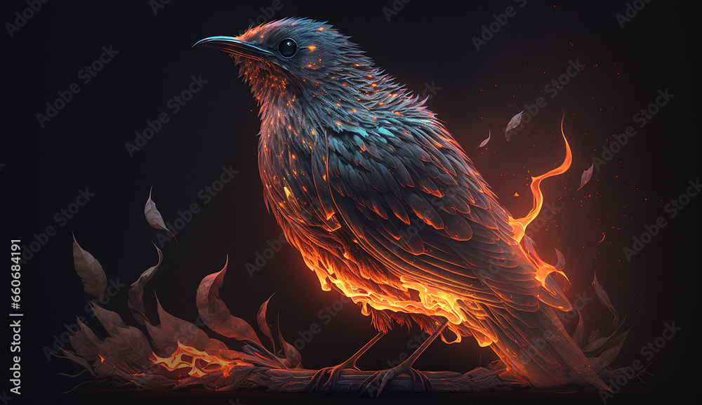 Beautiful bird fire background wallpaper image Ai generated art Stock ...