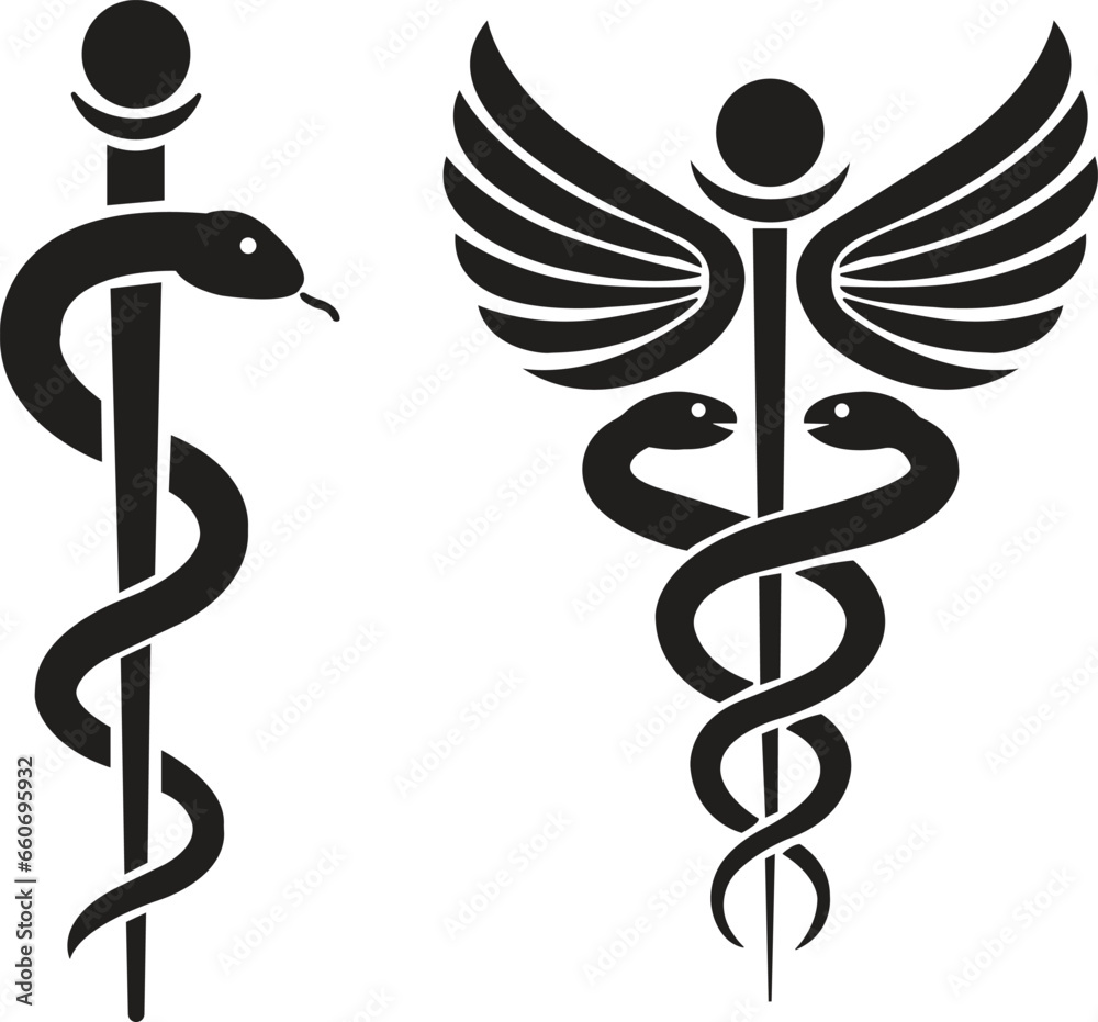 Caduceus Medical snake icon in flat set. isolated on transparent ...