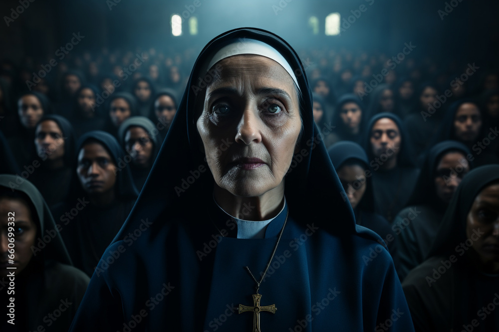 Nun, a member of a religious community leading a nun's life. member of ...