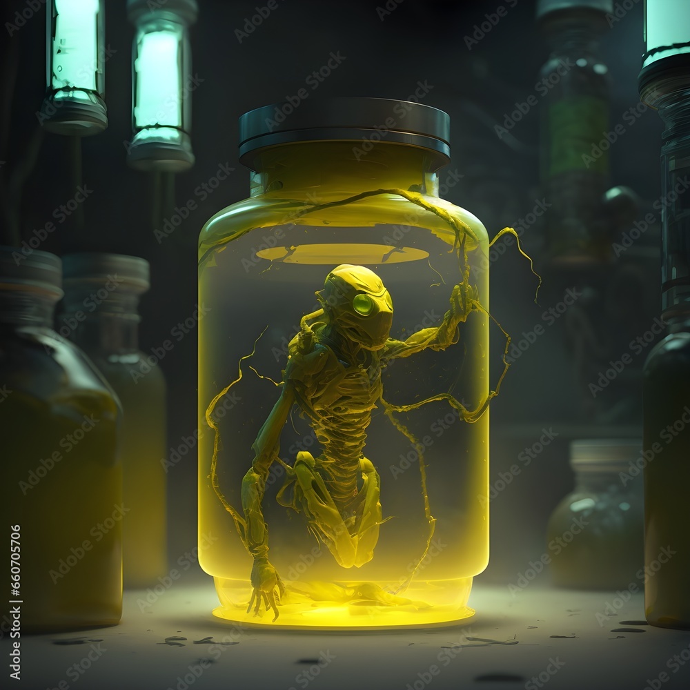 inside the bene tleilax laboratory humanoid in jar full of a yellow ...