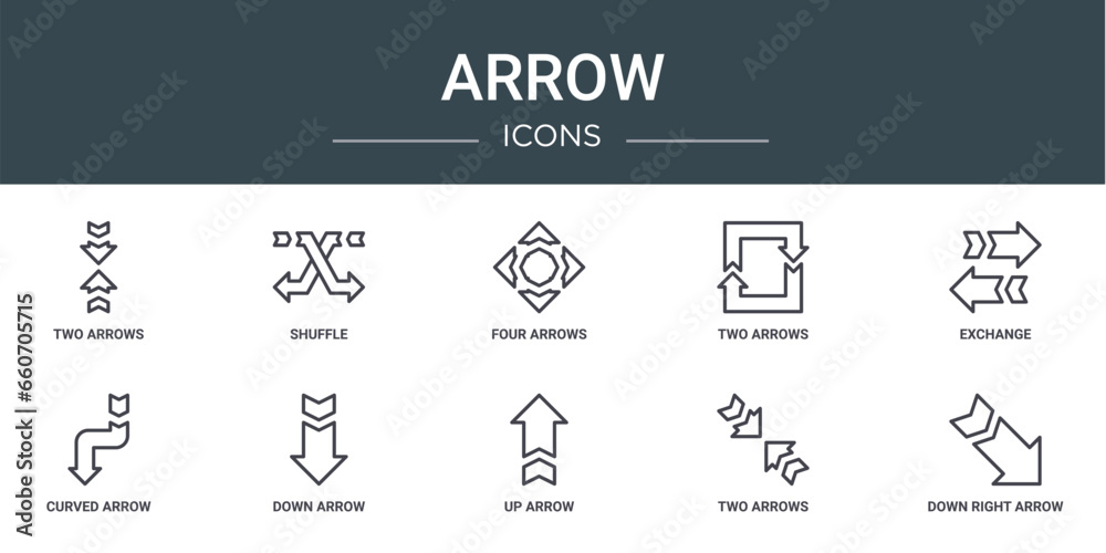 set of 10 outline web arrow icons such as two arrows, shuffle, four ...