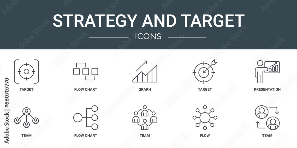 Vetor de set of 10 outline web strategy and target icons such as target ...
