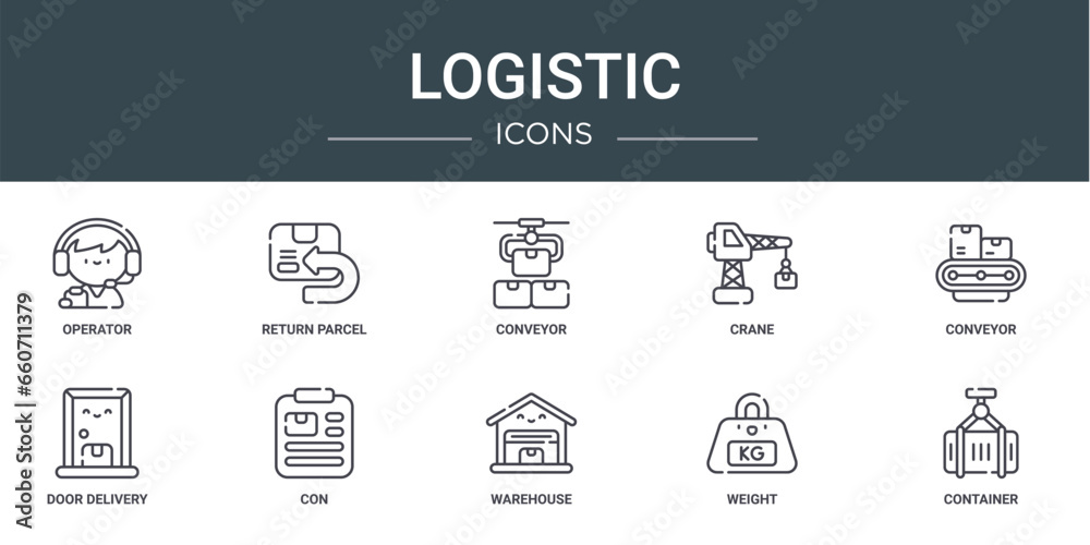 set of 10 outline web logistic icons such as operator, return parcel ...