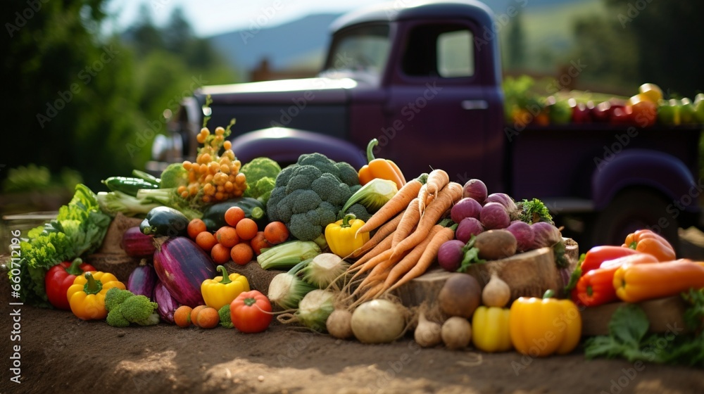 Farm to Table: Fresh Produce in a Pickup Truck Bed - A close-up of ...