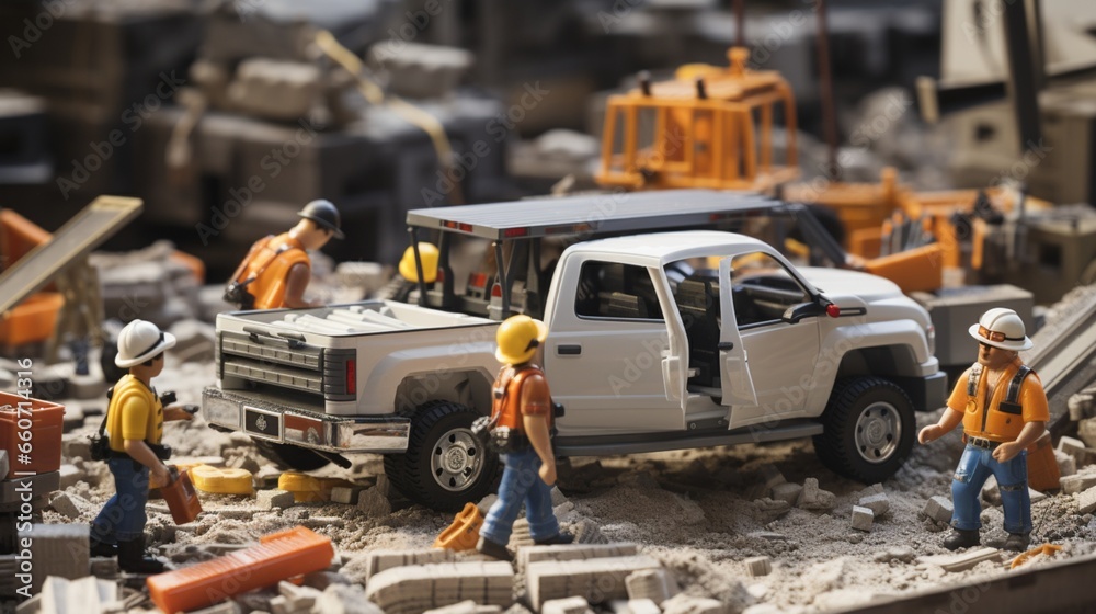 Foto de Construction Site Chronicles: Busy Workers by the Pickup Truck ...