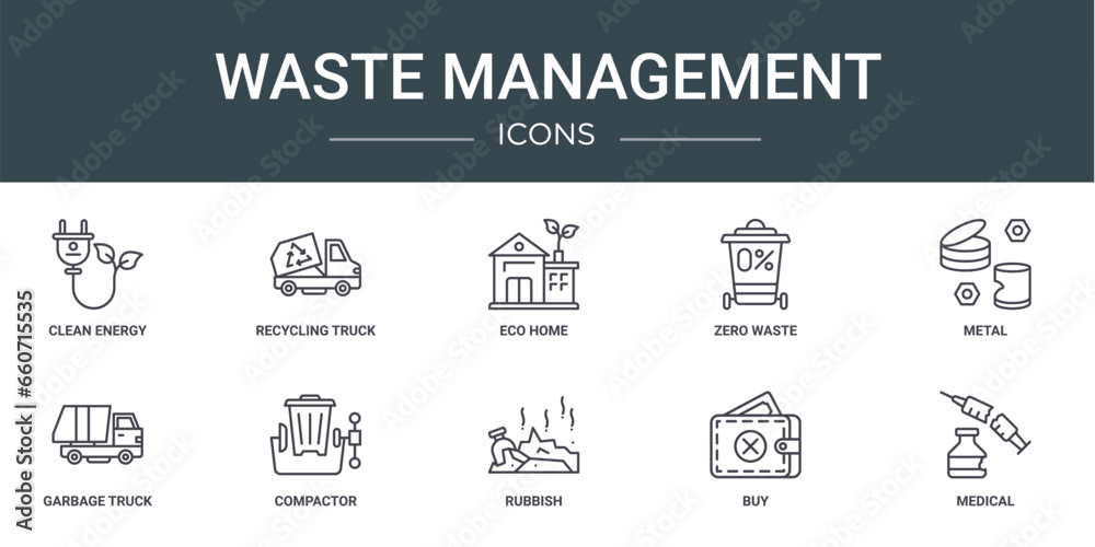 set of 10 outline web waste management icons such as clean energy ...