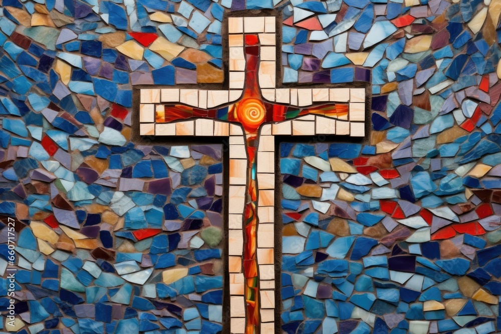 Zoomedin view of a mosaic cross, rich in symbolism and biblical ...