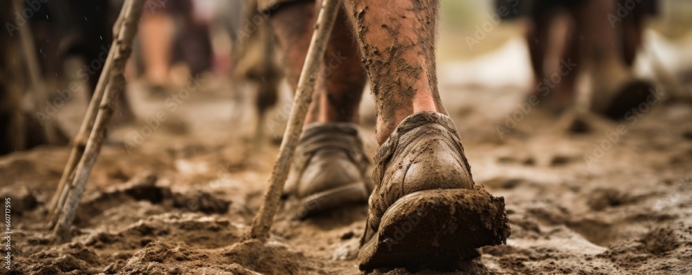 Closeup of the pilgrims feet, covered in dirt and calluses from their ...