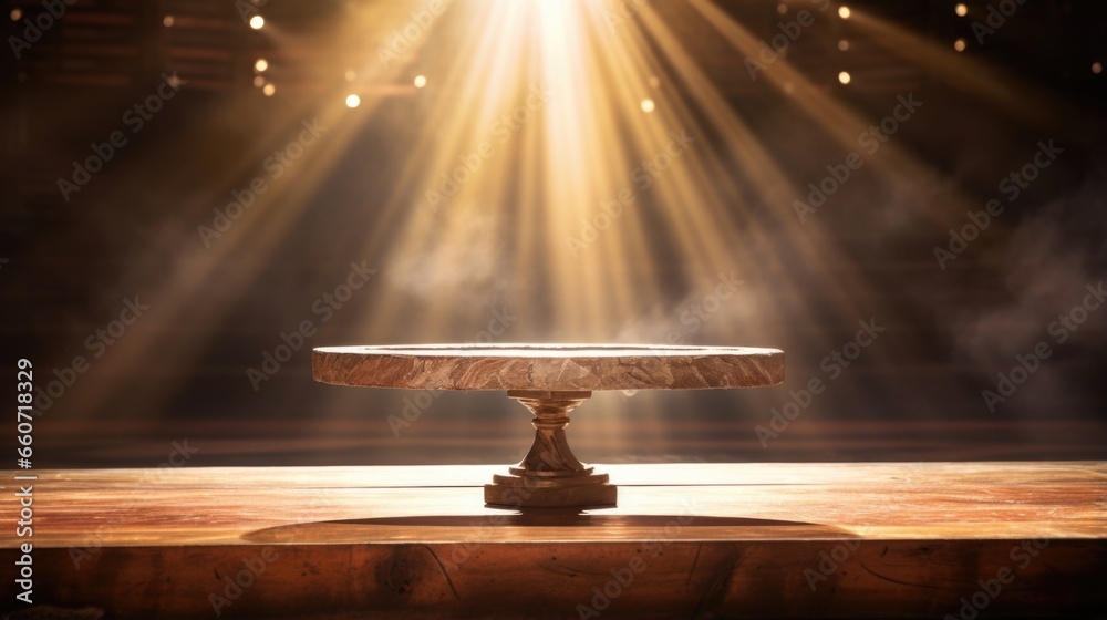 Concept photo of a bright beam of light shining down on the communion ...