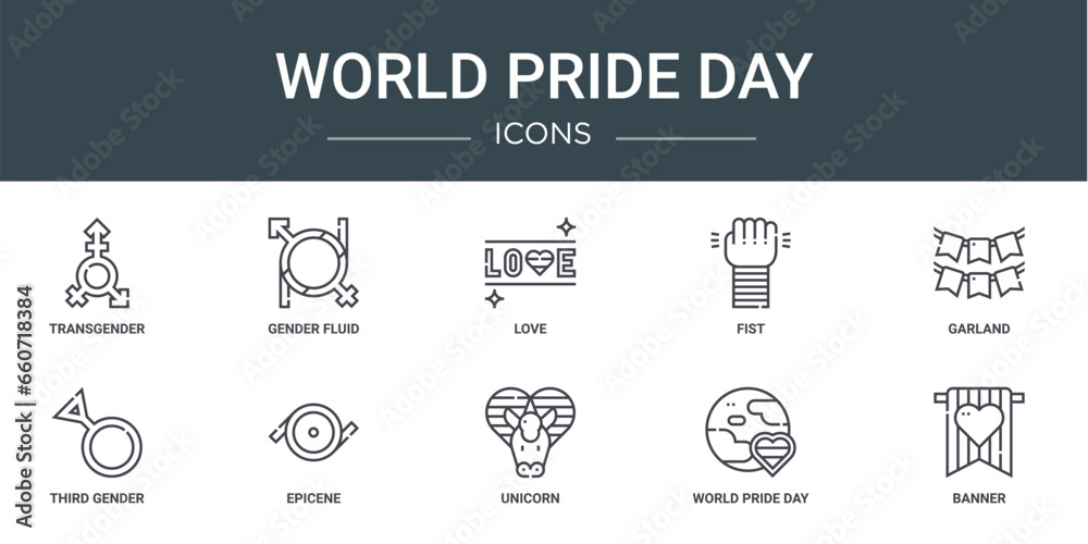 set of 10 outline web world pride day icons such as transgender, gender ...