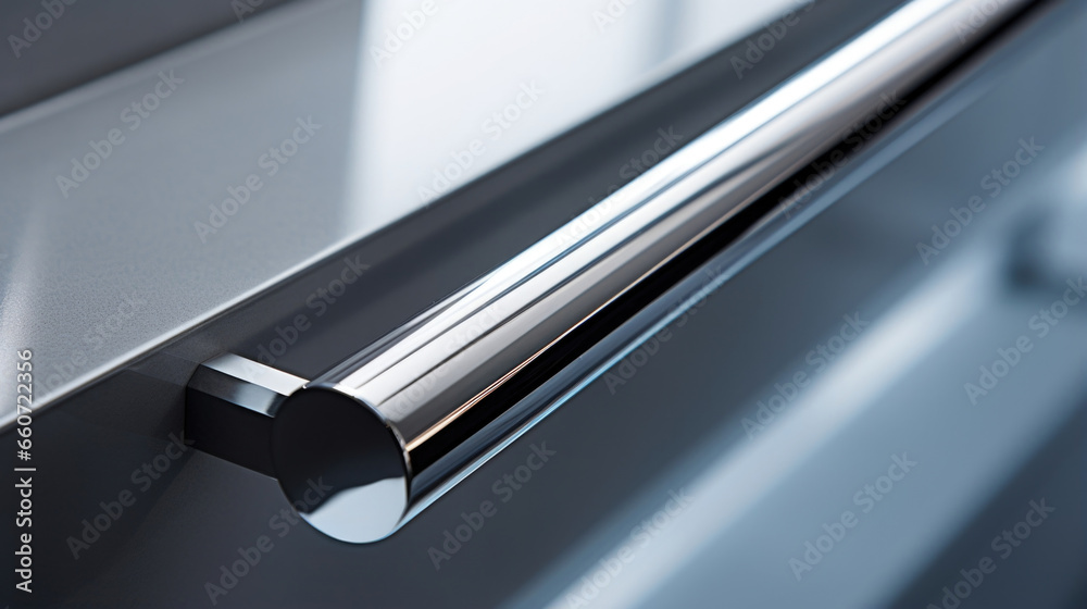 Texture of a slim and sleek chrome handrail, its slim profile ...