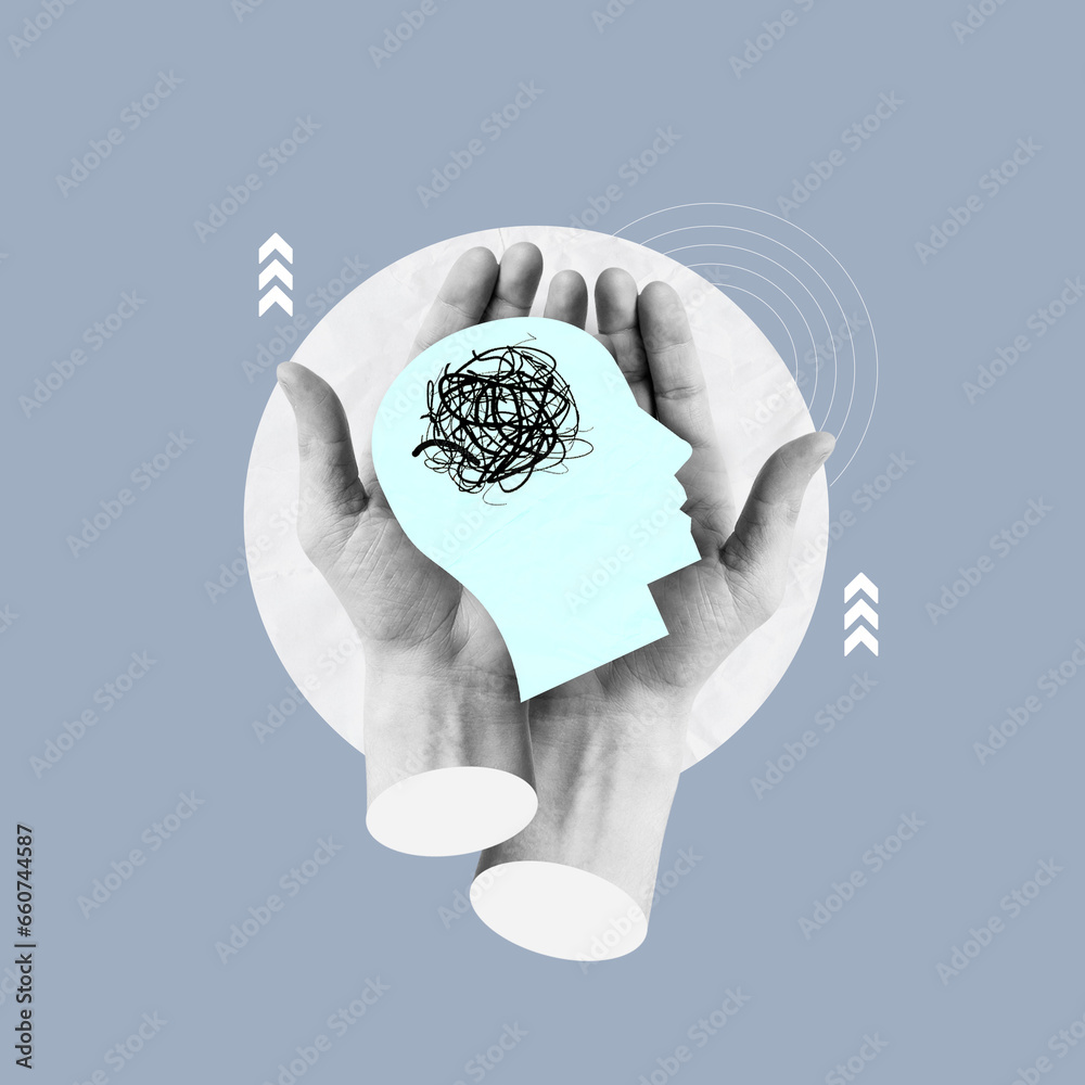 Hands holding human head, attention deficit hyperactivity disorder ...